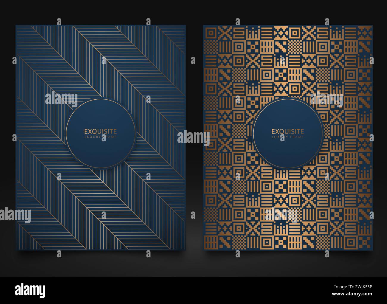 Vector set blue packaging templates with different golden geometric ...