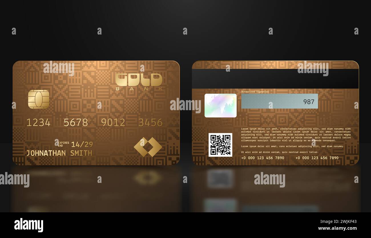 Vector realistic gold credit card with abstract folk geometric ...