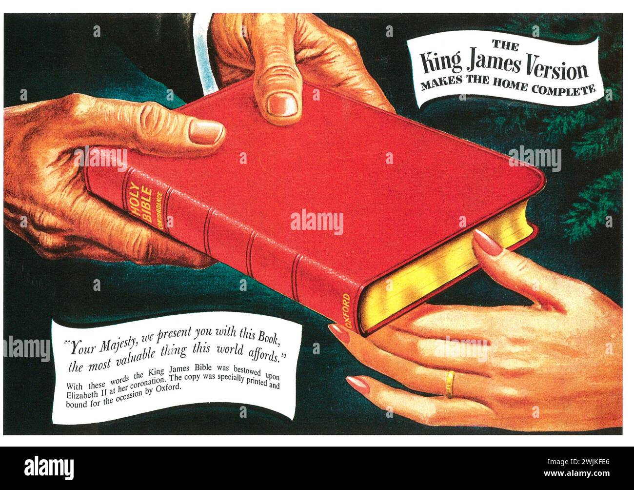 1950s King James Bible by Oxford University Press print ad Stock Photo ...