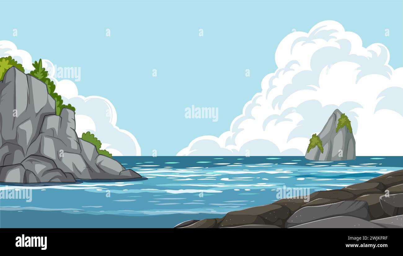 Vector illustration of a calm seaside with cliffs Stock Vector Image ...