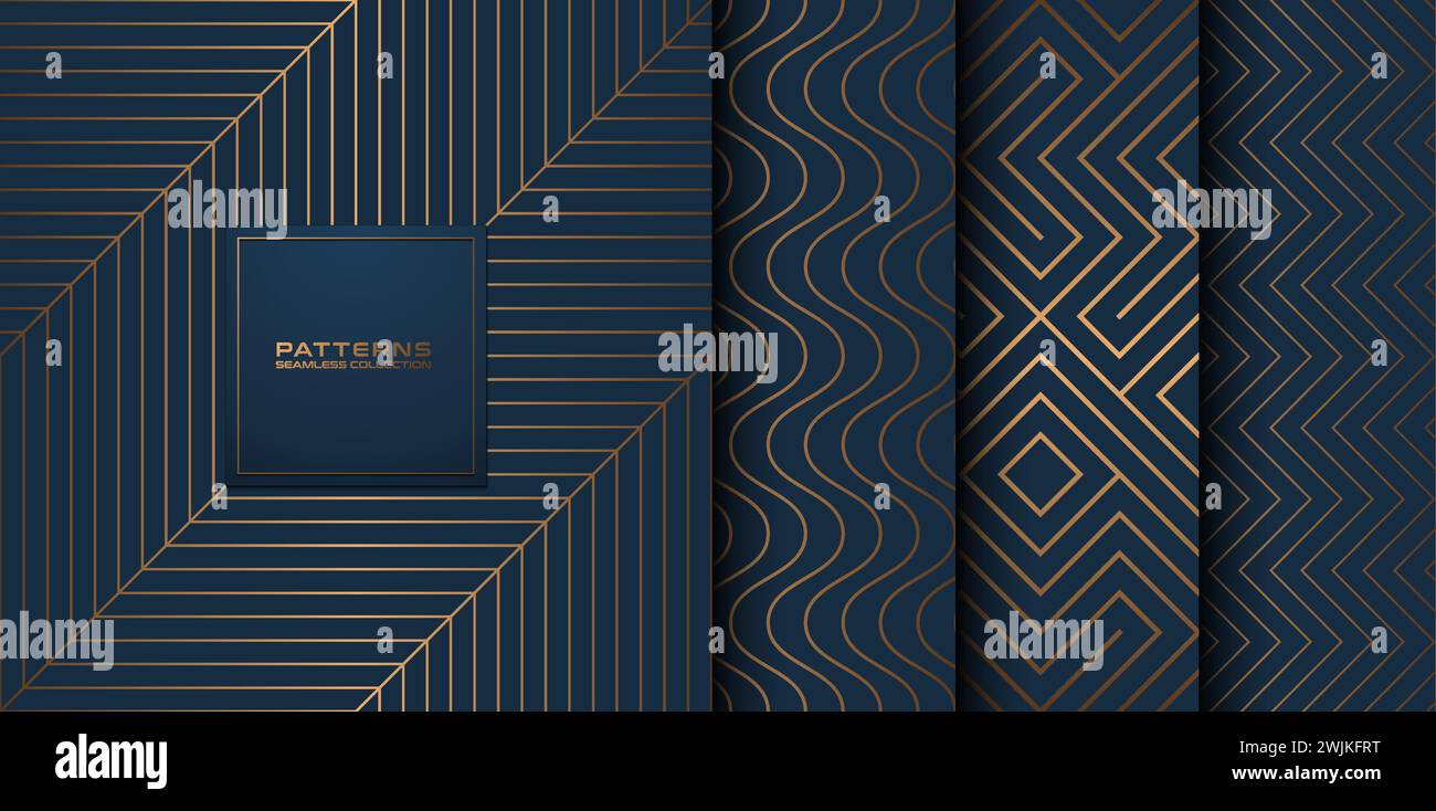 Collection of seamless geometric golden minimalistic patterns. Simple ...