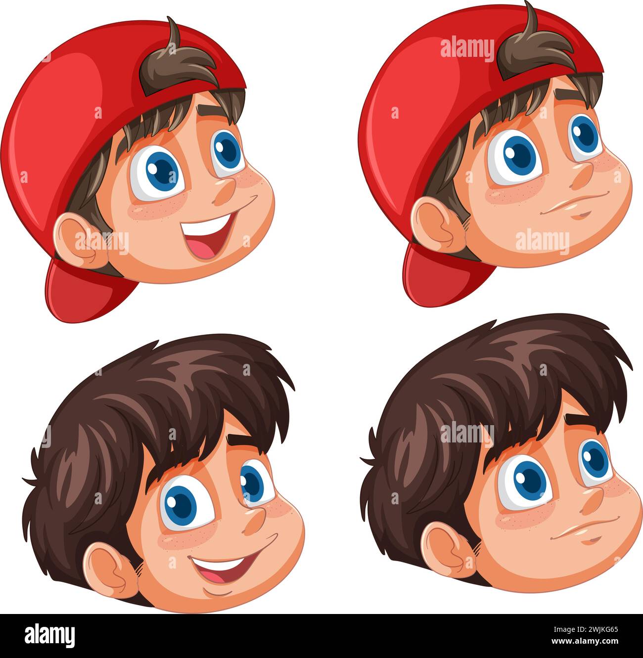 Four expressions of a cartoon boy with a cap Stock Vector Image & Art ...
