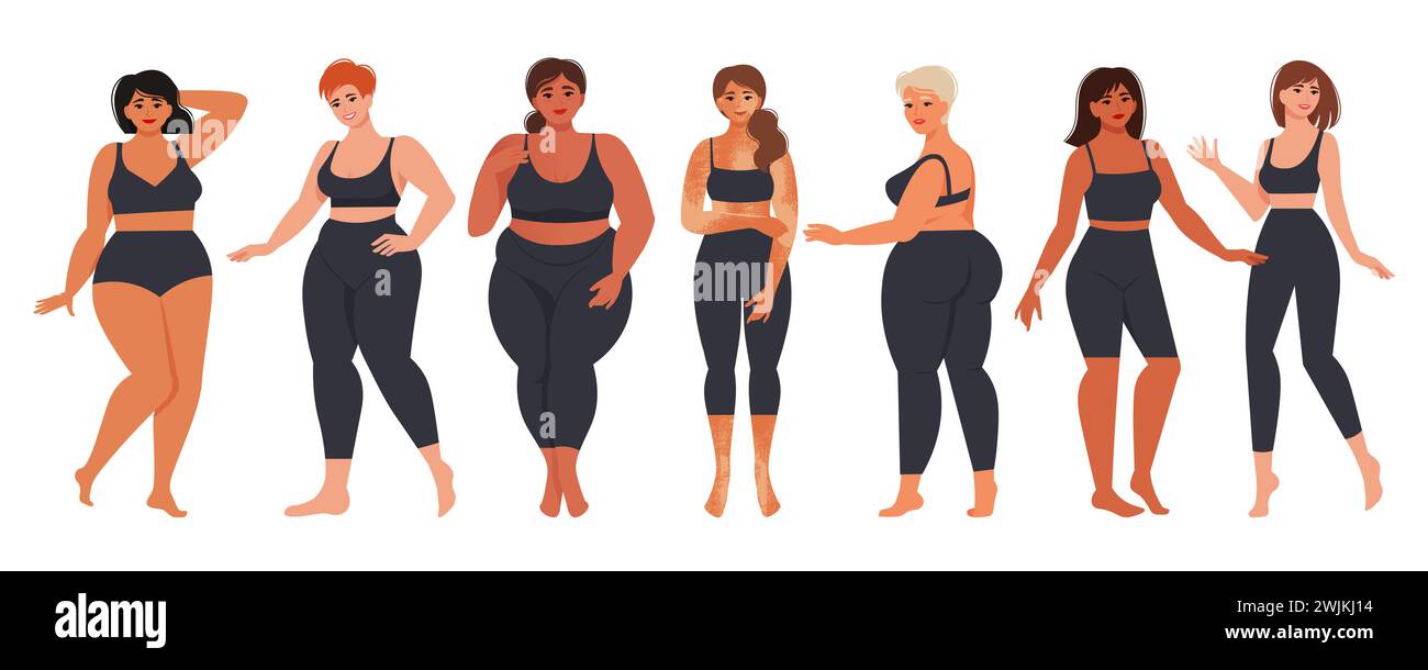 Women diverse of different ethnicities, figures, and forms stand. Vibes ...