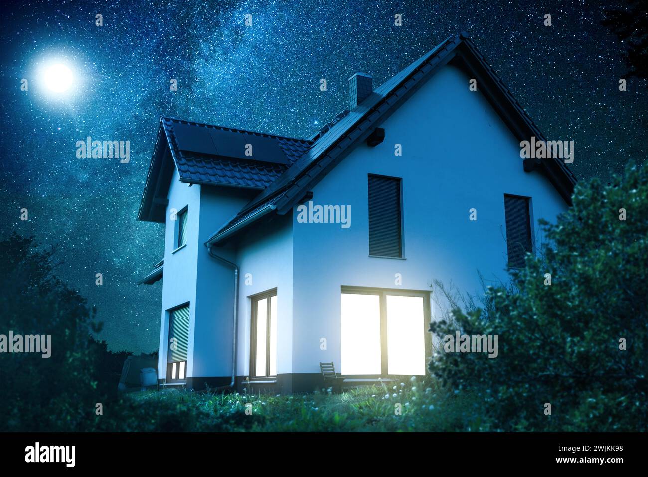 Moon stars night sky house hi-res stock photography and images - Alamy