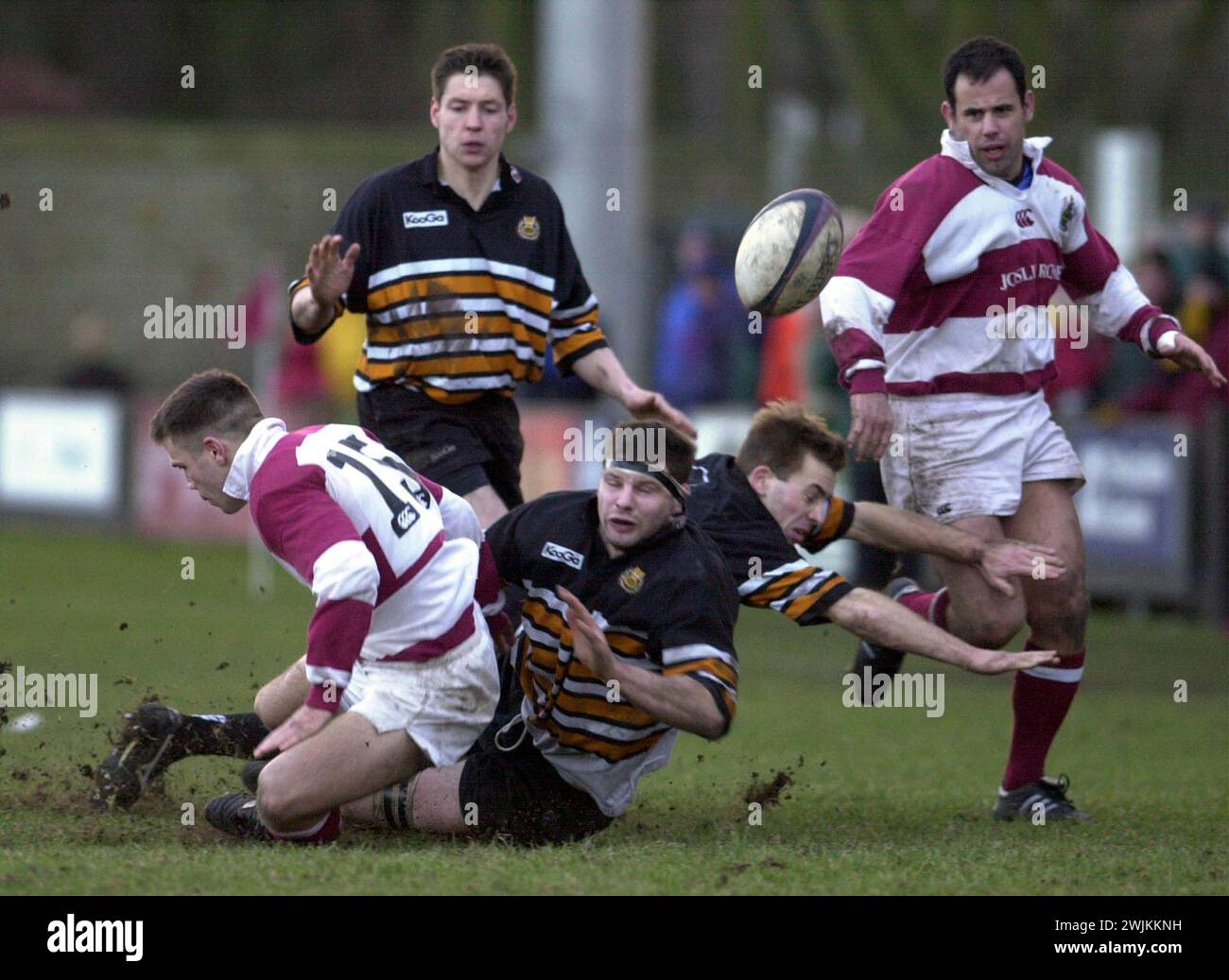 WATSONIANS V CURRIE, 29/1/00. The ball goes loose as Watsonian full ...