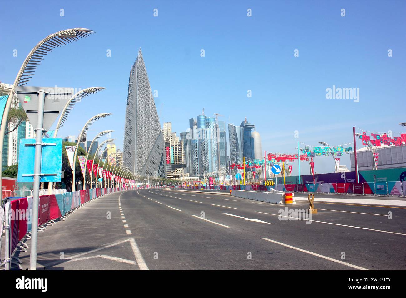 The beautiful sea line of Doha Corniche West Bay in Qatar during FIFA ...