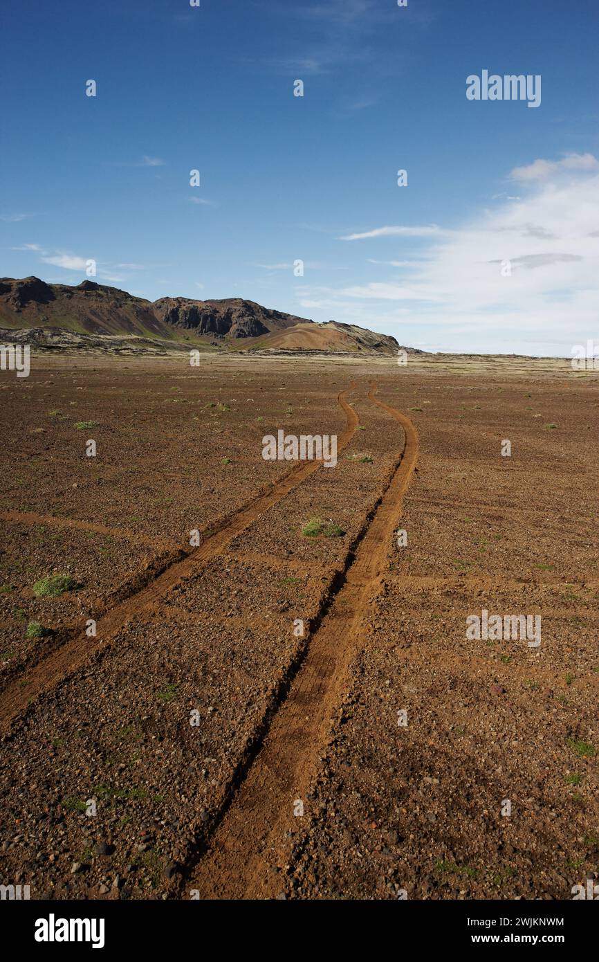 Tyre tracks damaging fragile landscape Stock Photo - Alamy