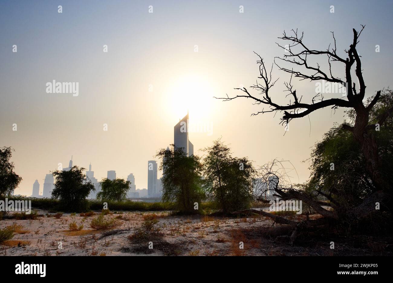 Sunset in outside the city of Dubai Stock Photo - Alamy