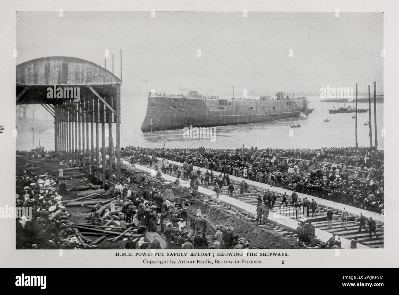 H.M.S. Powerful safely afloat Showing the Shipways from the Article ...
