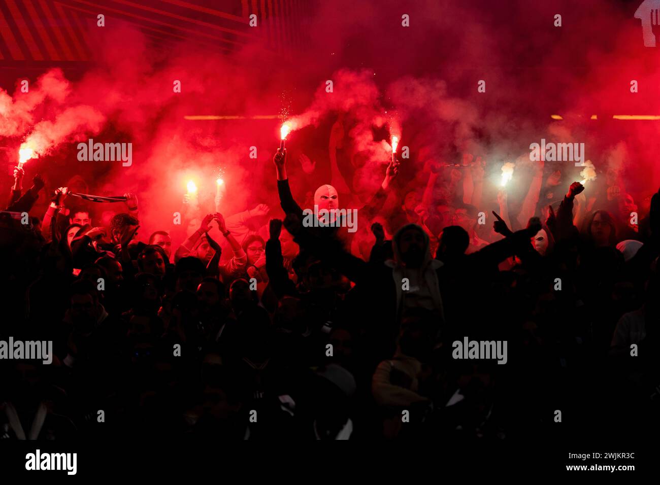 Lisbon, Portugal. 15th Feb, 2024. Benfica fans seen cheering during the ...