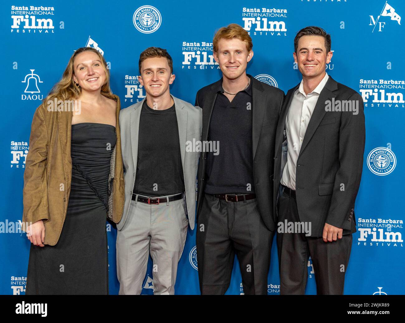 Santa Barbara, USA. 15th Feb, 2024. Red carpet arrivals: (l-r) Emily Eckert, Luke Hannah, Darby ...