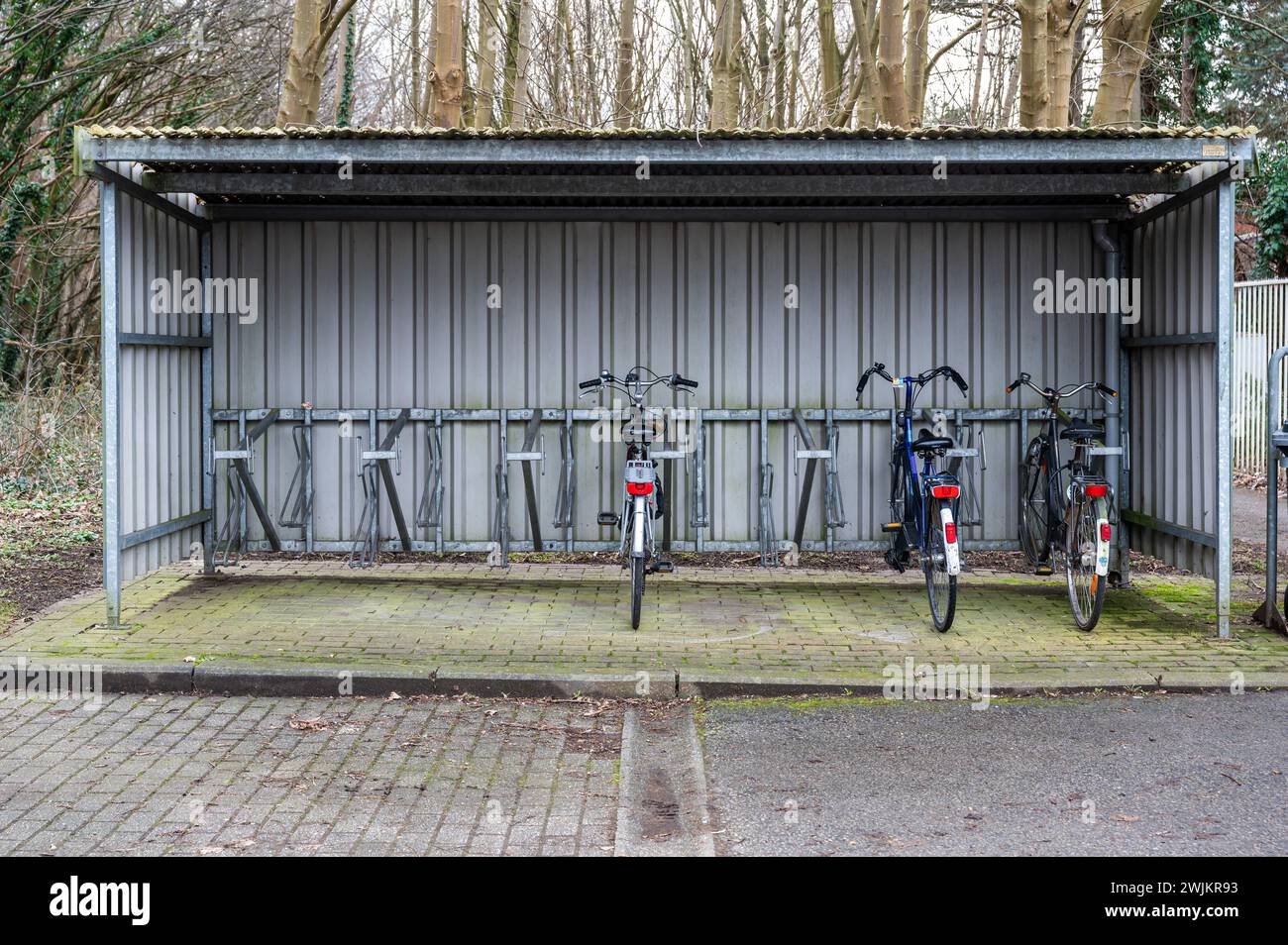Leuven, Flemish Brabant, Belgium, February 10, 2024 - Bike rack at the ...