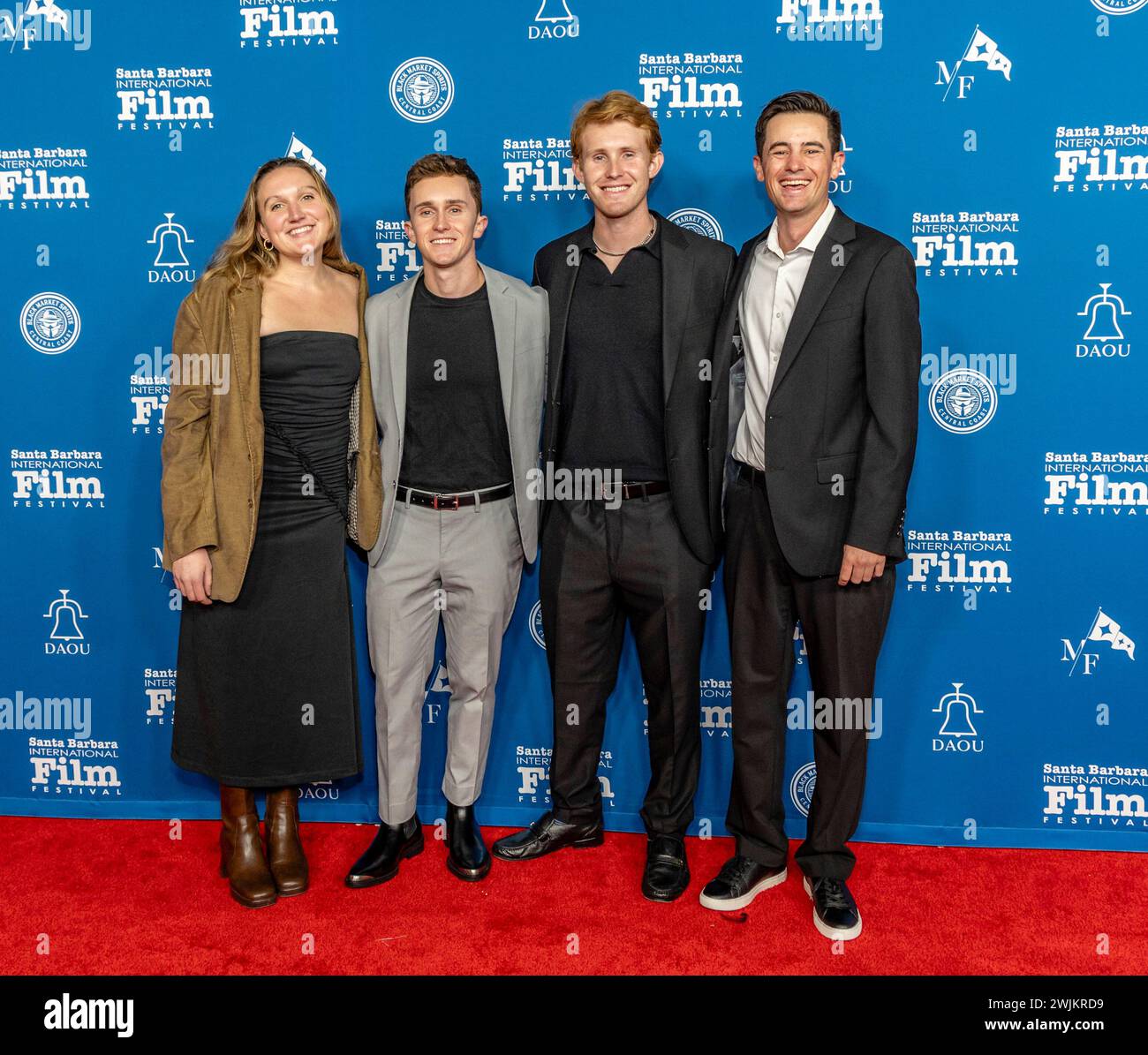 Santa Barbara, USA. 15th Feb, 2024. Red carpet arrivals: (l-r) Emily Eckert, Luke Hannah, Darby ...