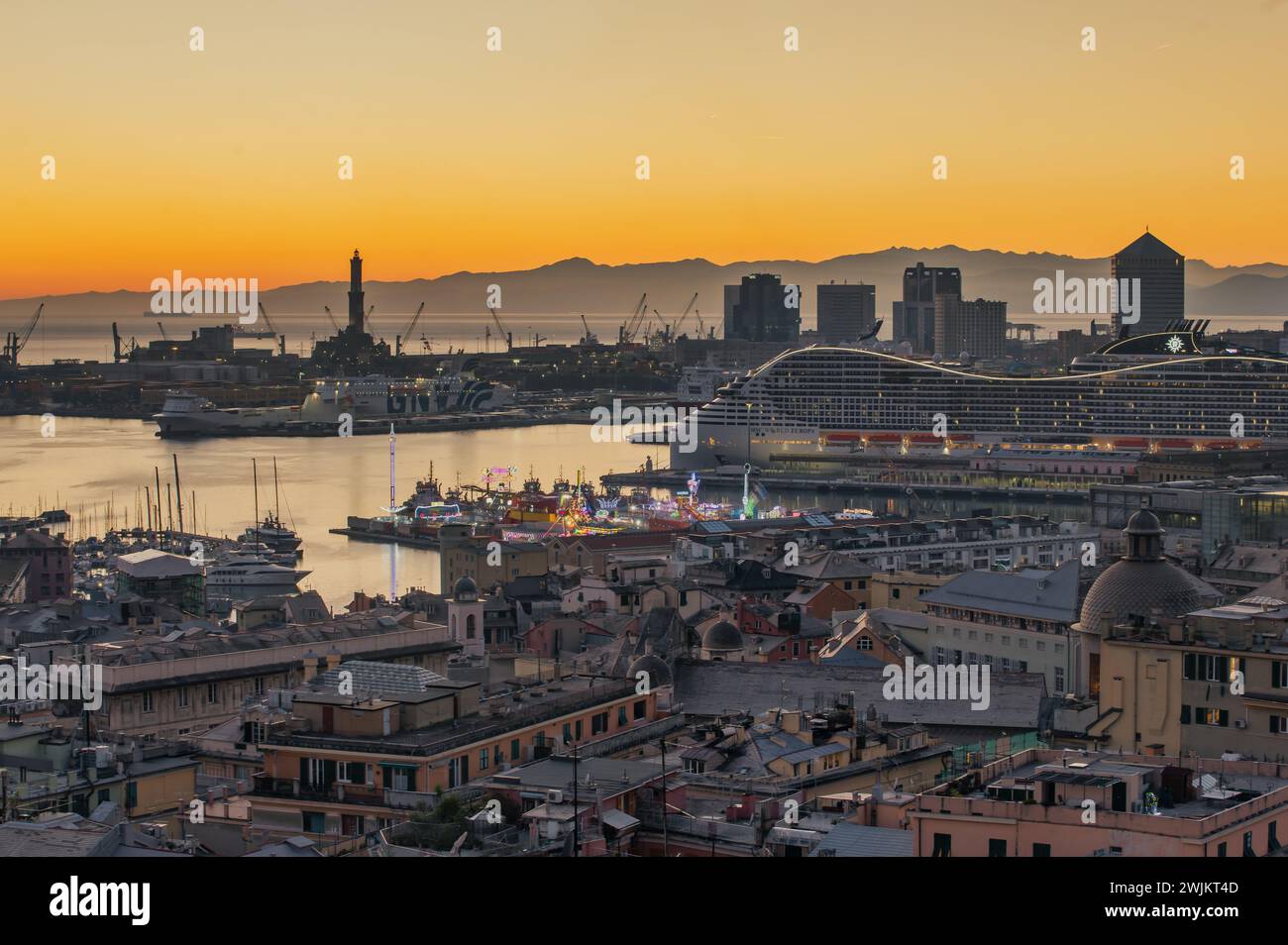 The port of Genoa seen in the evening i Stock Photo - Alamy