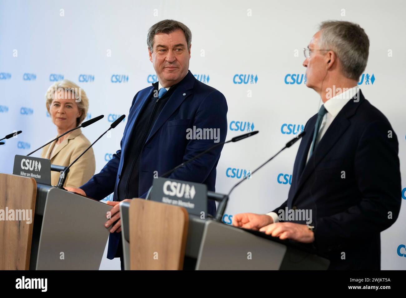 Minister President of Bavaria Markus Soder, center, European Commission ...