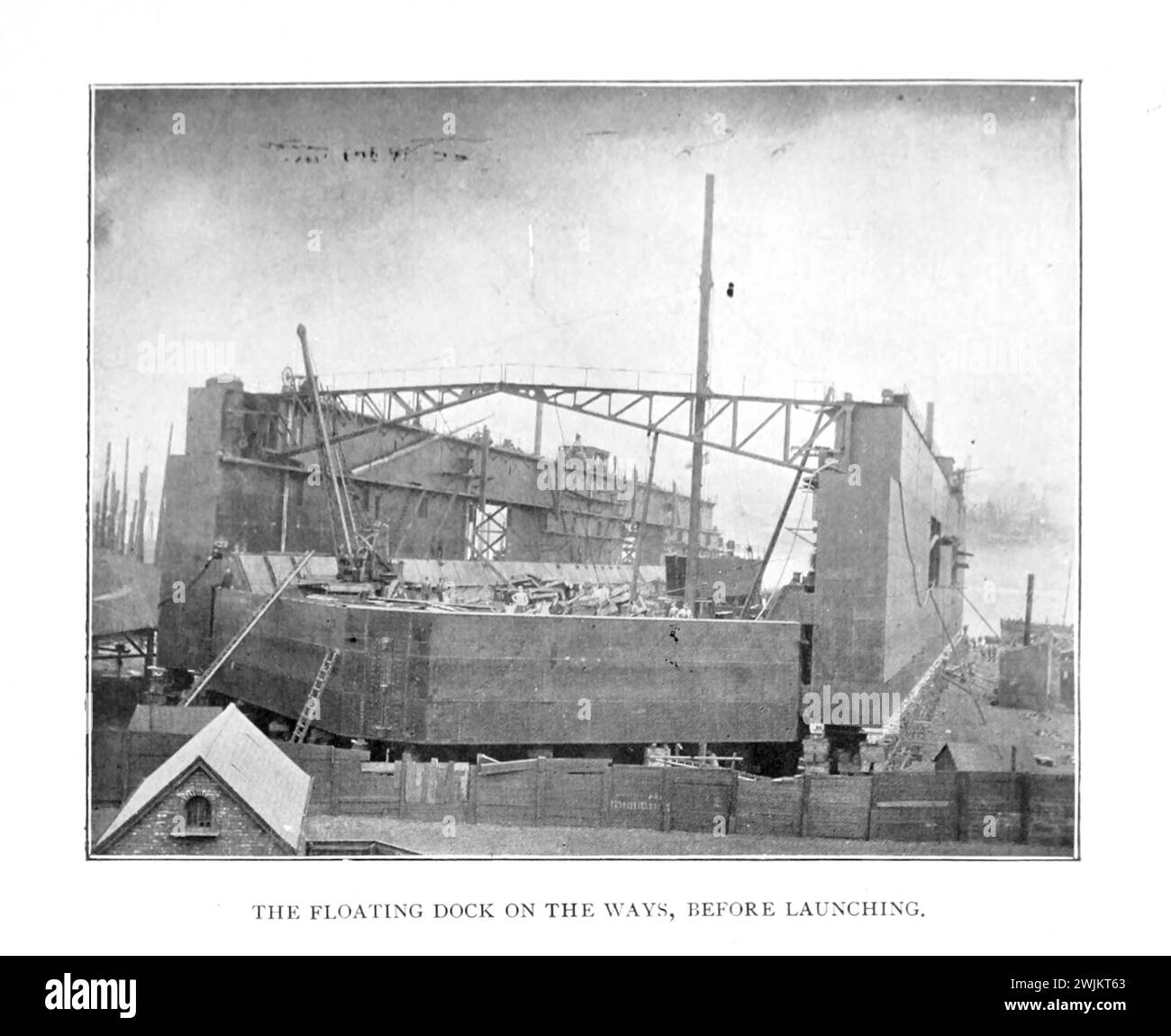 THE FLOATING DOCK ON THE WAYS, BEFORE LAUNCHING. from the Article SHIP ...