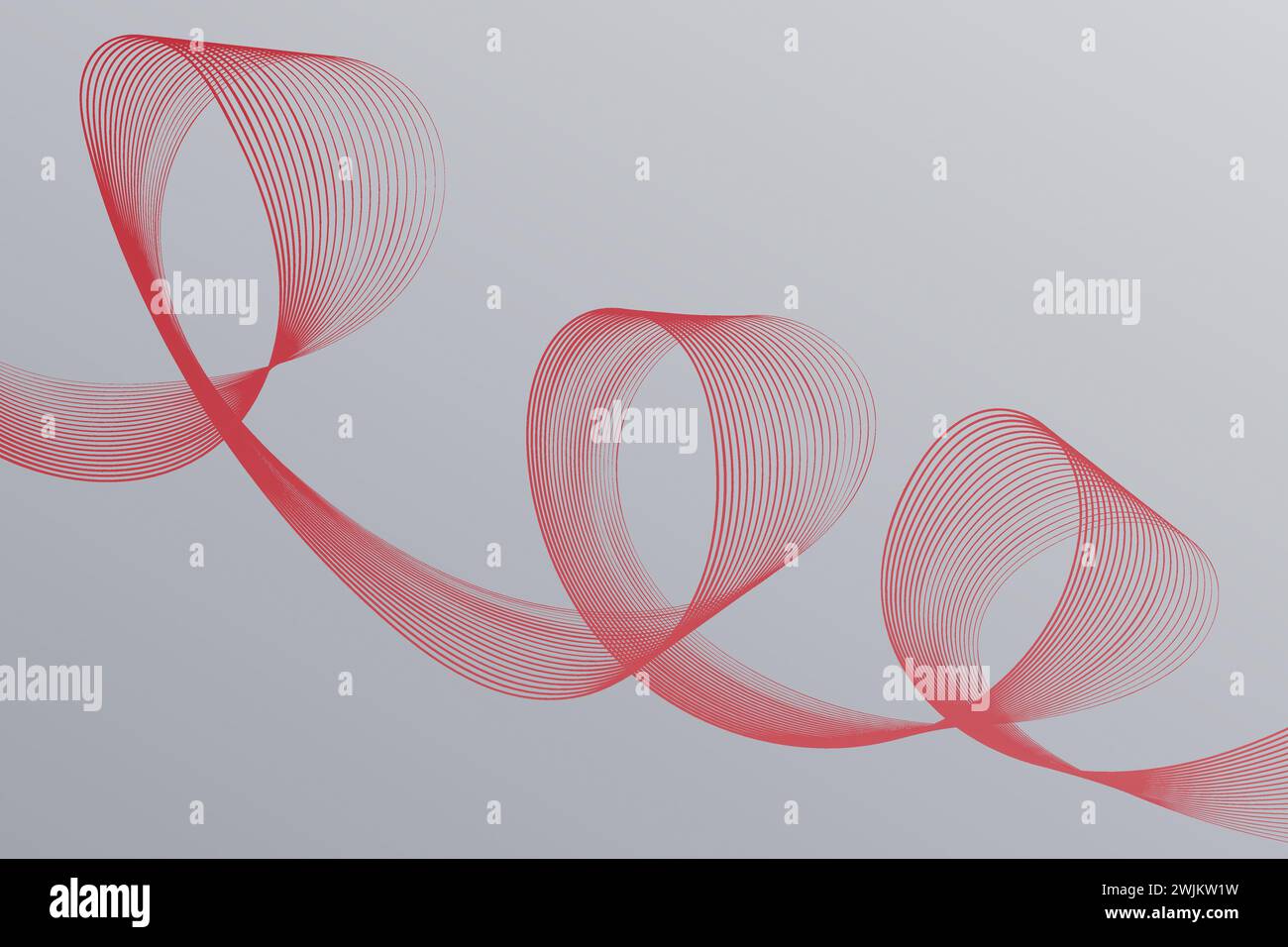 A detailed view of red wavy lines like ribbon against a clean, light ...