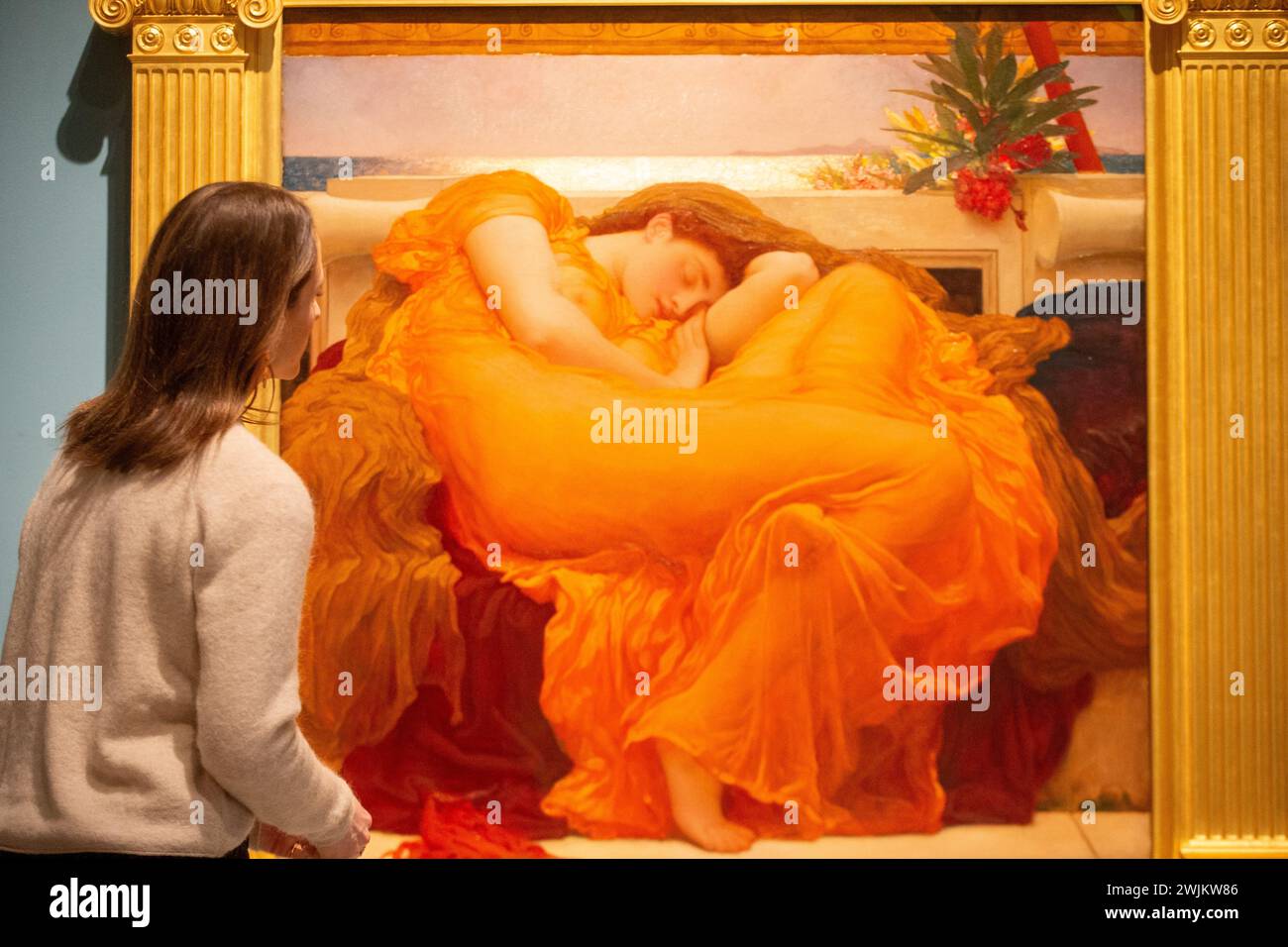 London, England, UK. 16th Feb, 2024. Flaming June, painting by Lord Frederic Leighton, is seen ...