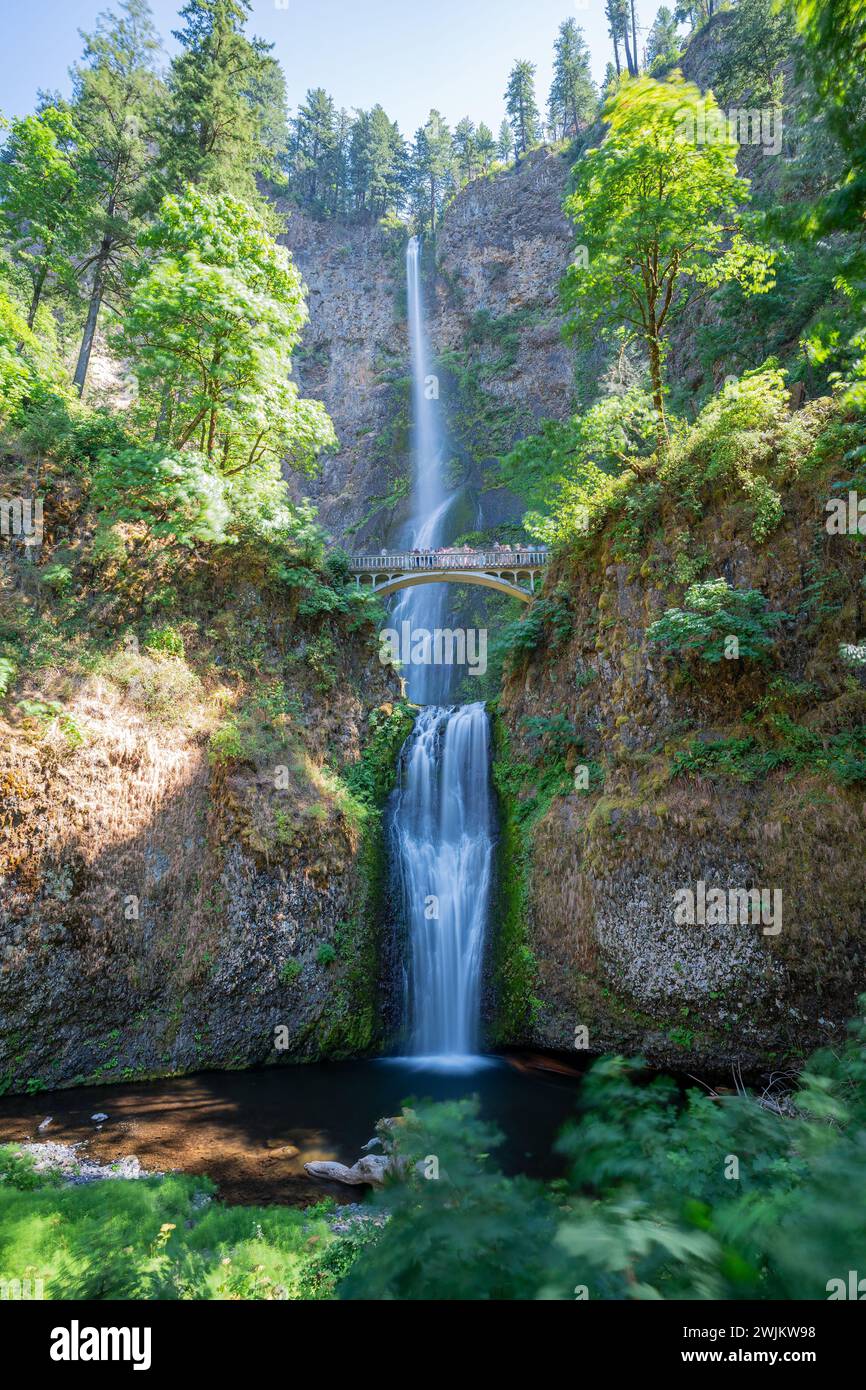 A long exposure photo of Multnomah Falls from the base of the falls ...