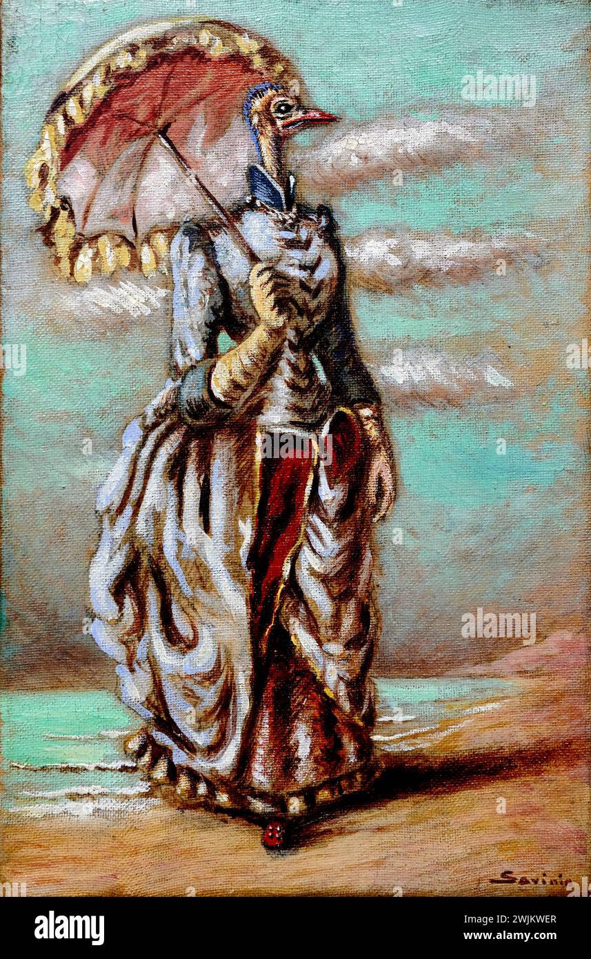 Passeggiatrice in riva al mare - tempera su tela - Alberto Savinio ...