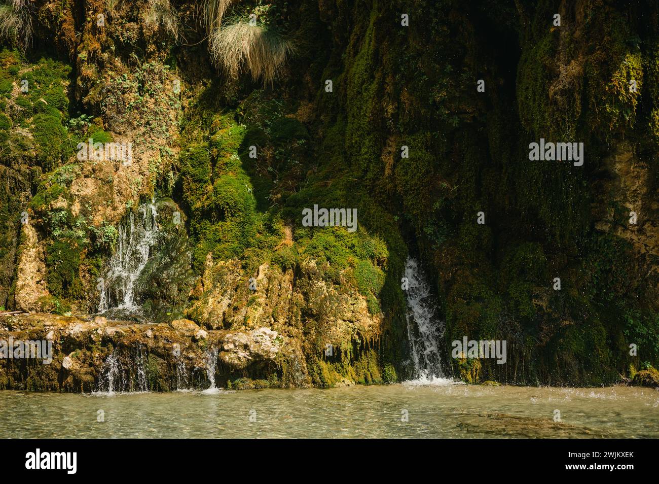 Small waterfalls flowing at Kourtaliotiko Gorge (Asomatos Gorge Stock ...