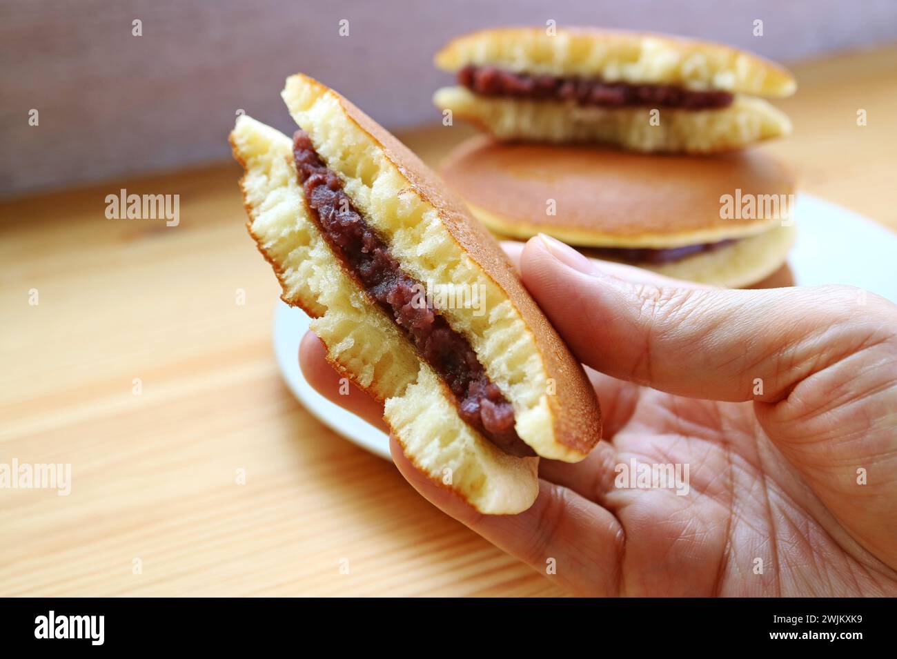 Hand Holding Delectable Split Dorayaki, a Famous Japanese Pancake Stock ...