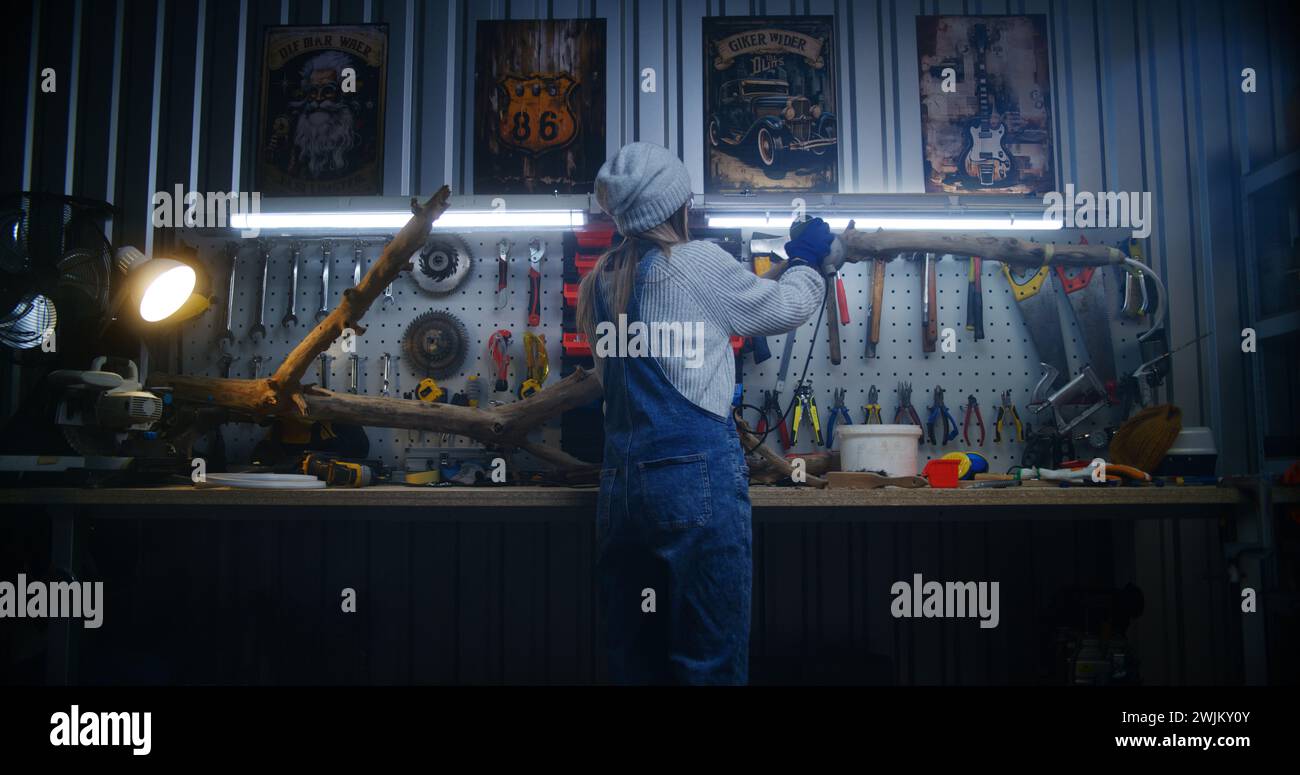 Female woodworker using grinder in hi-res stock photography and images ...