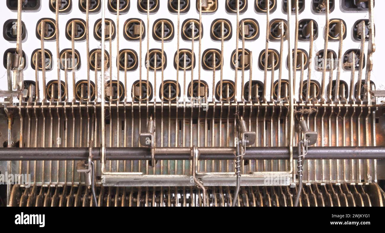 Broken metal typewriter, vintage object isolated, full frame Stock ...