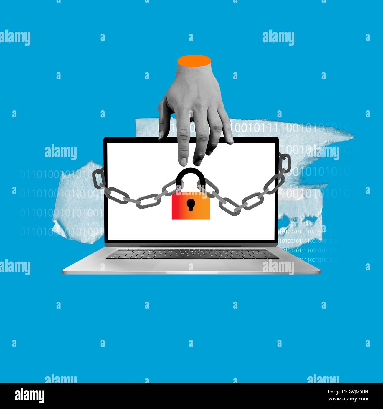 Human hand locking laptop screen with chain and padlock over binary ... Human hand locking laptop screen with chain and padlock over binary ...