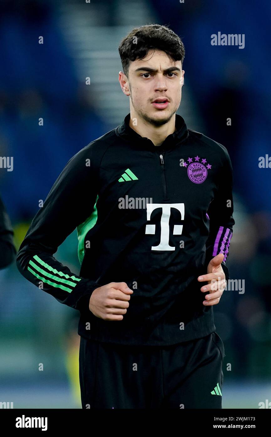 Rome, Italy. 14th Feb, 2024. Aleksandar Pavlovic of FC Bayern Munich ...