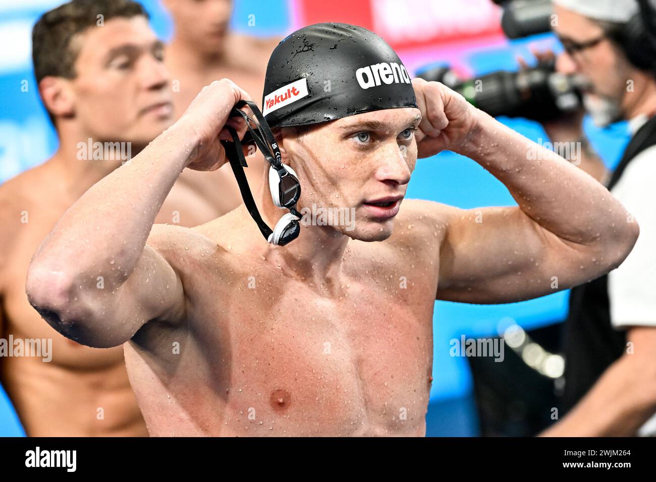 Gianmarco Sansone of Italy reacts after competing in the swimming 100m ...