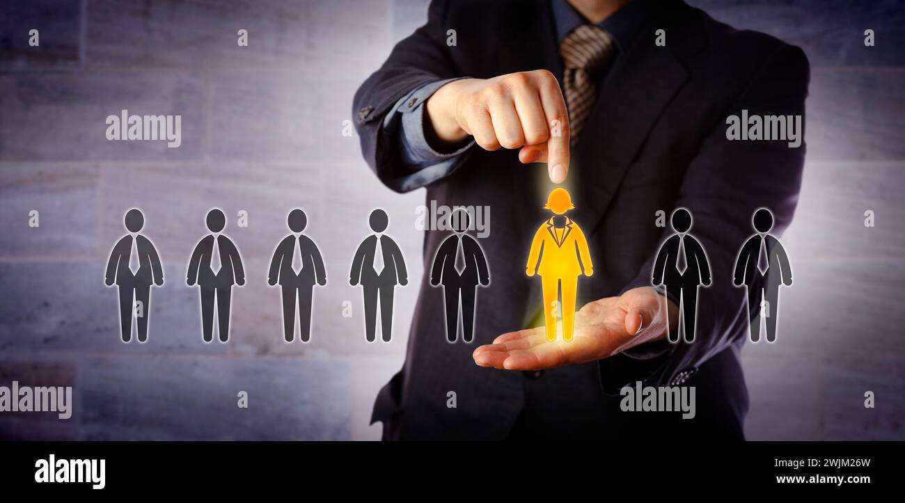 Blue chip recruitment manager selecting the only female candidate in a ...