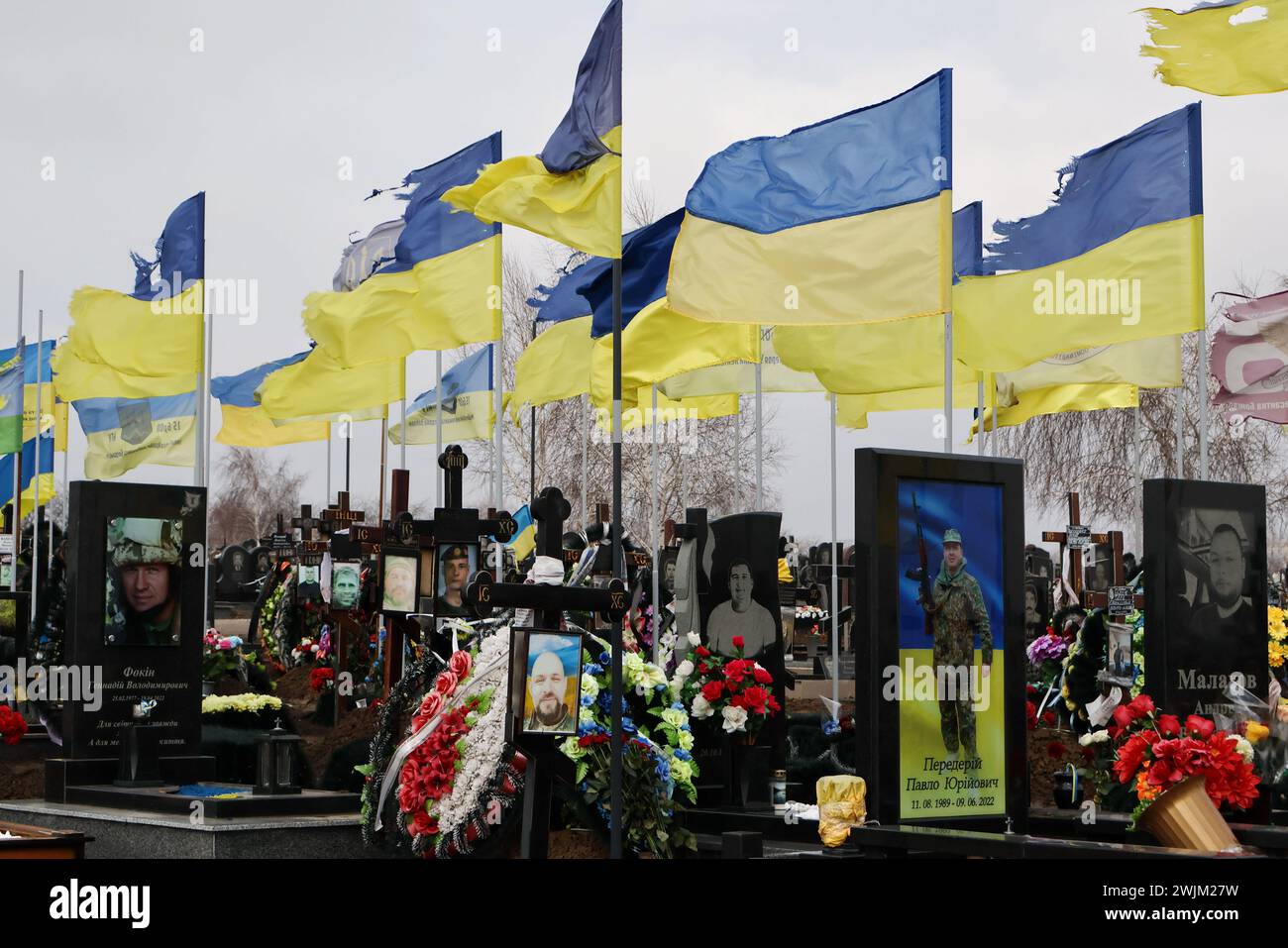 View of the graves of fallen soldiers of Ukrainian armed forces at the ...