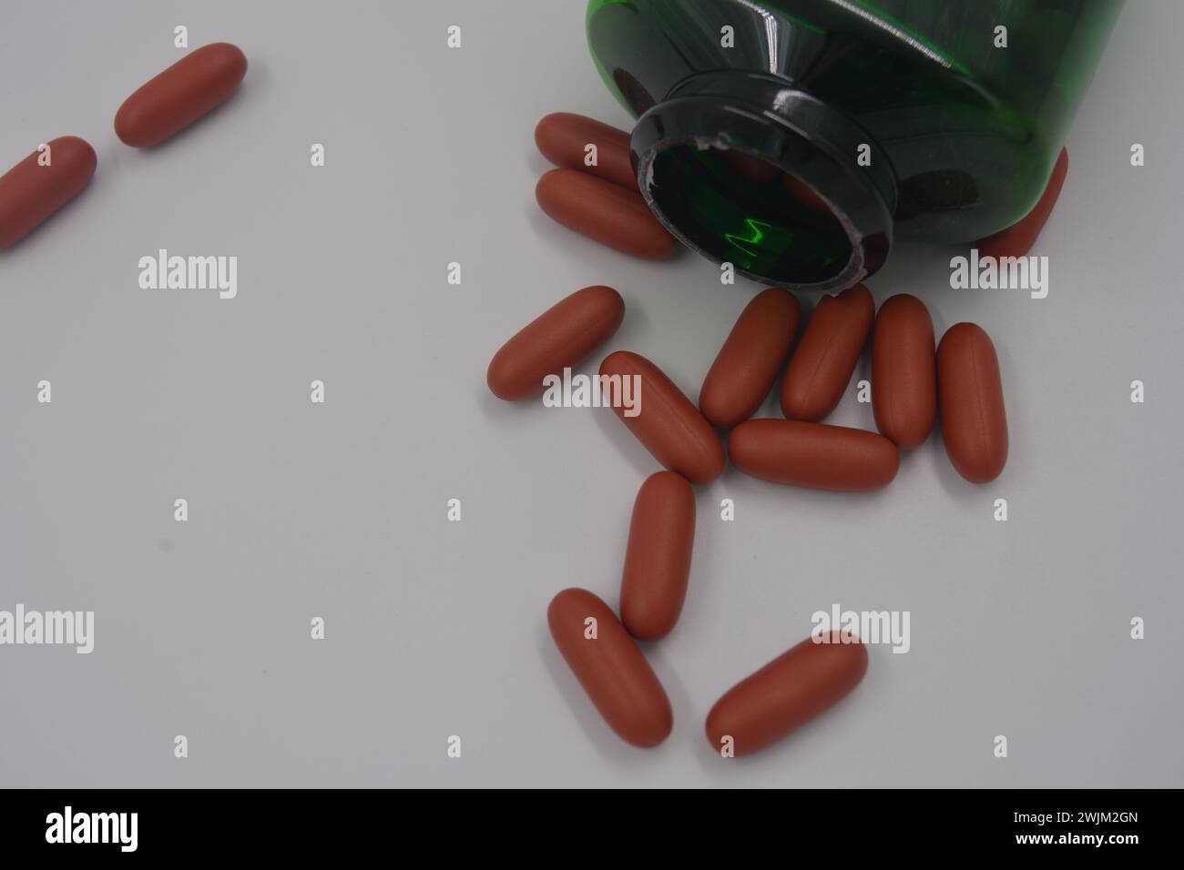 Medicine, pills, medicines, green jar with expensive vitamins filled ...