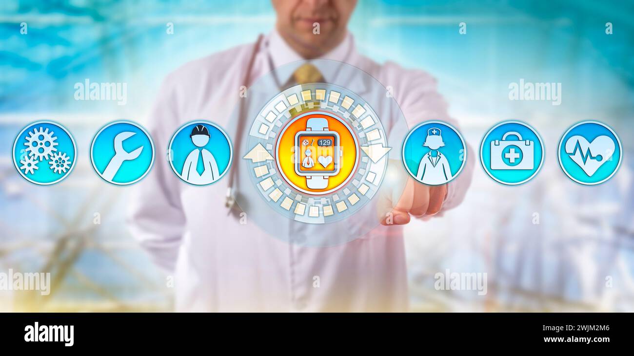 Unrecognizable Doctor Monitoring Heart Rate Of Remote Worker Via Smart