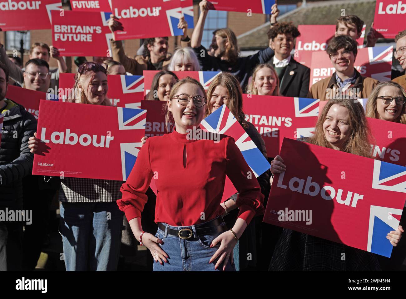 Newly elected Labour MP Gen Kitchen (centre) surrounded by Labour party ...