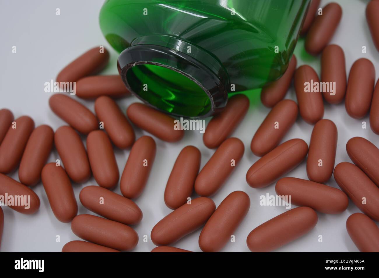 Medicine, pills, medicines, green jar with expensive vitamins filled ...
