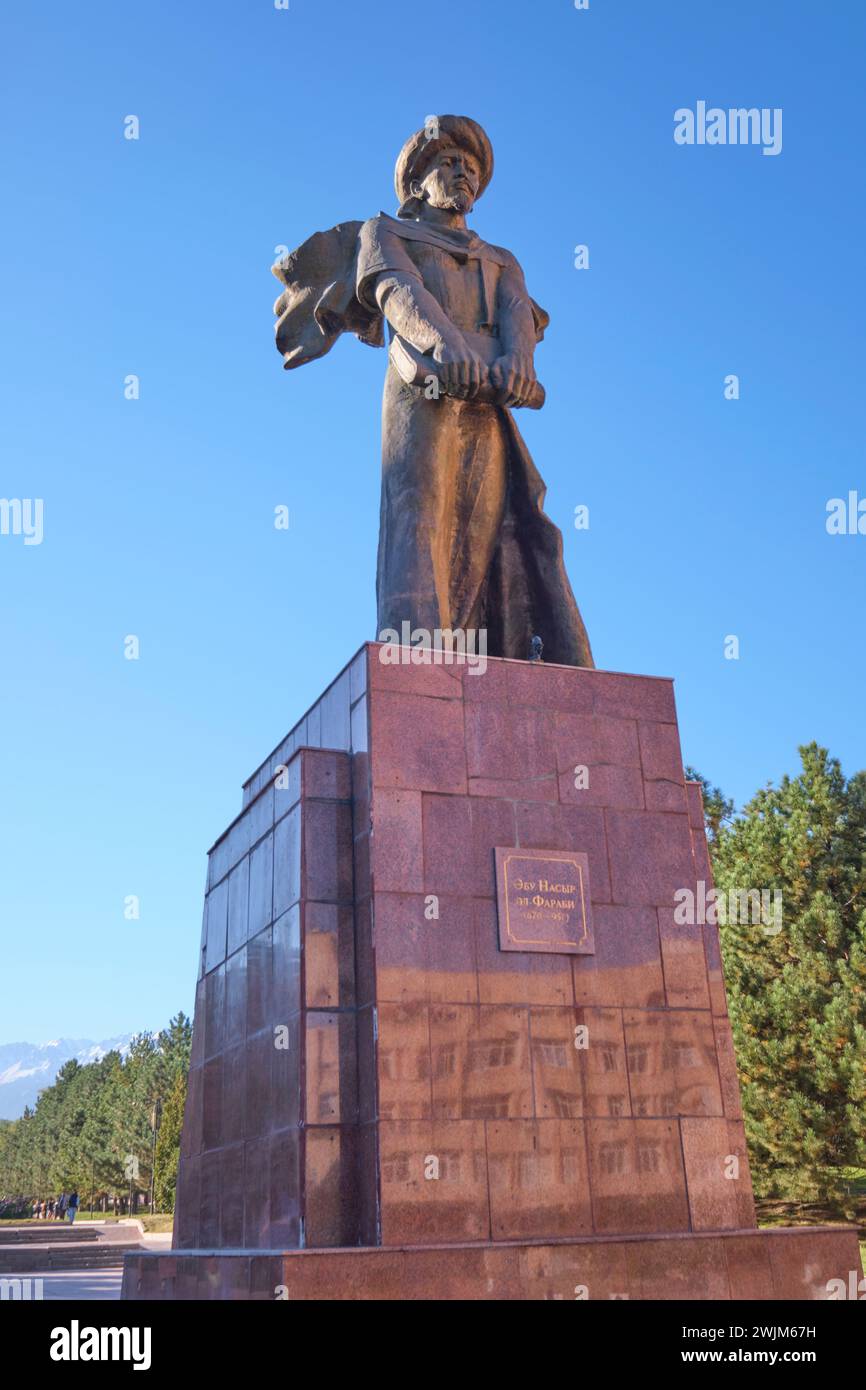 A large statue of the great philosopher. At Al-Farabi Kazakh National ...