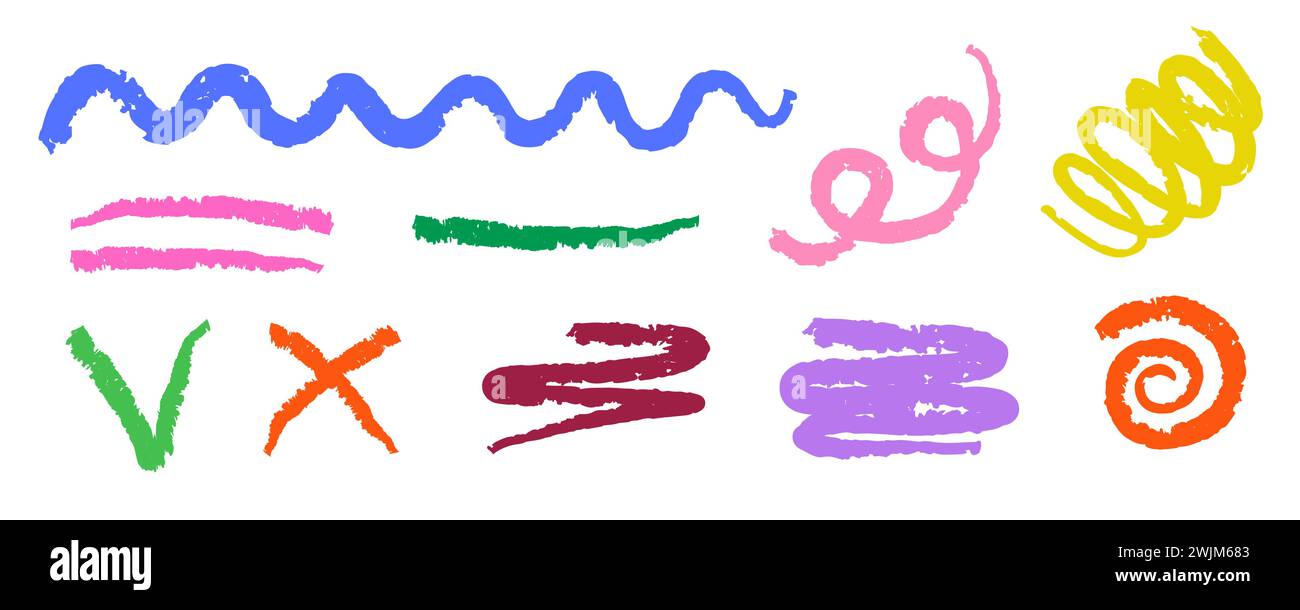 Hand Drawn Multi colored Charcoal lines and squiggle set. Vector Wavy ...