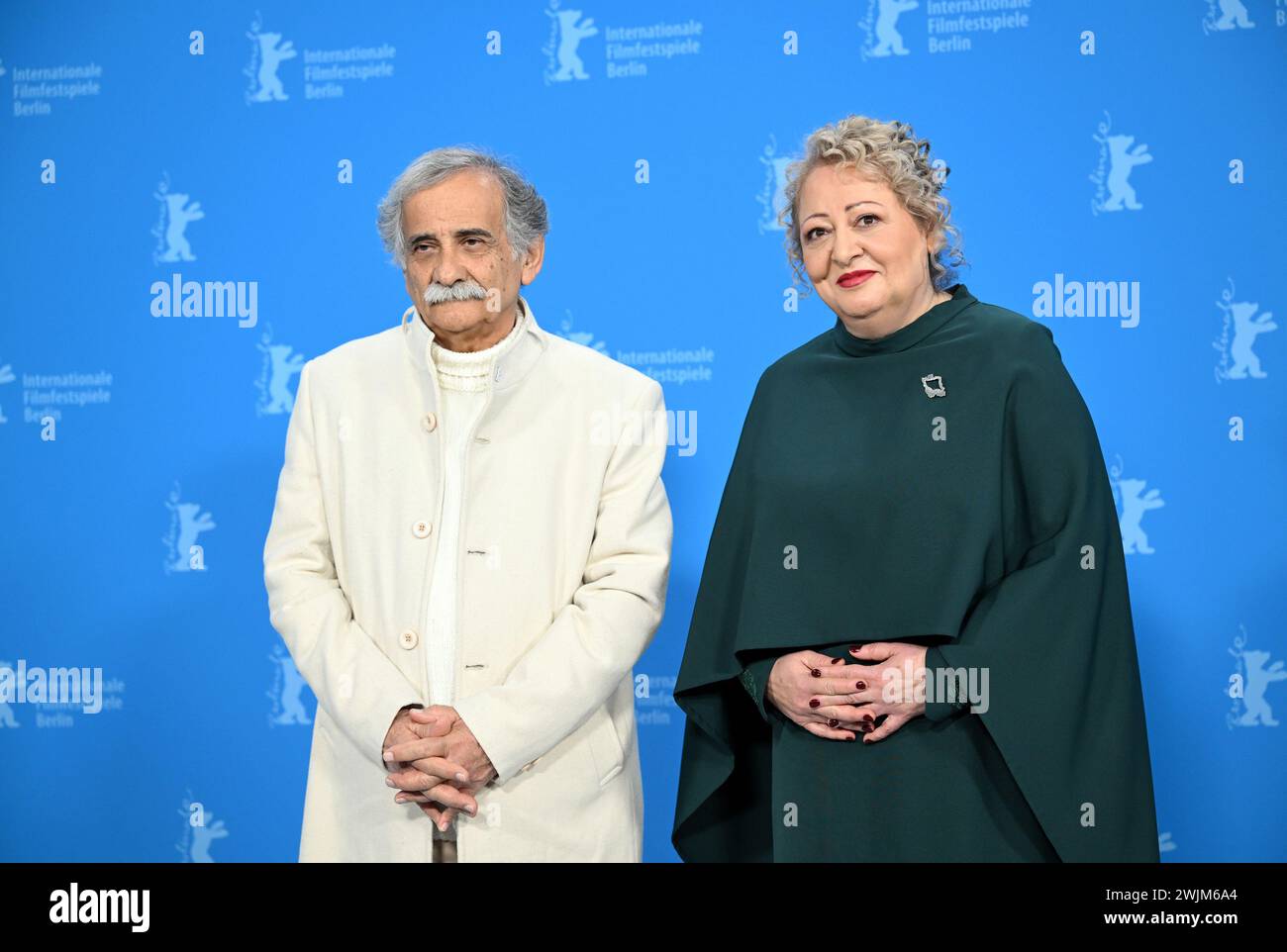 Berlin, Germany. 16th Feb, 2024. Actors Esmail Mehrabi (l) and Lily ...