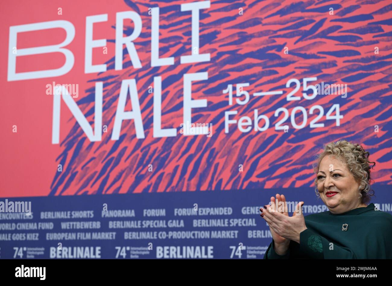 Berlin, Germany. 16th Feb, 2024. Actress Lily Farhadpour applauds the ...