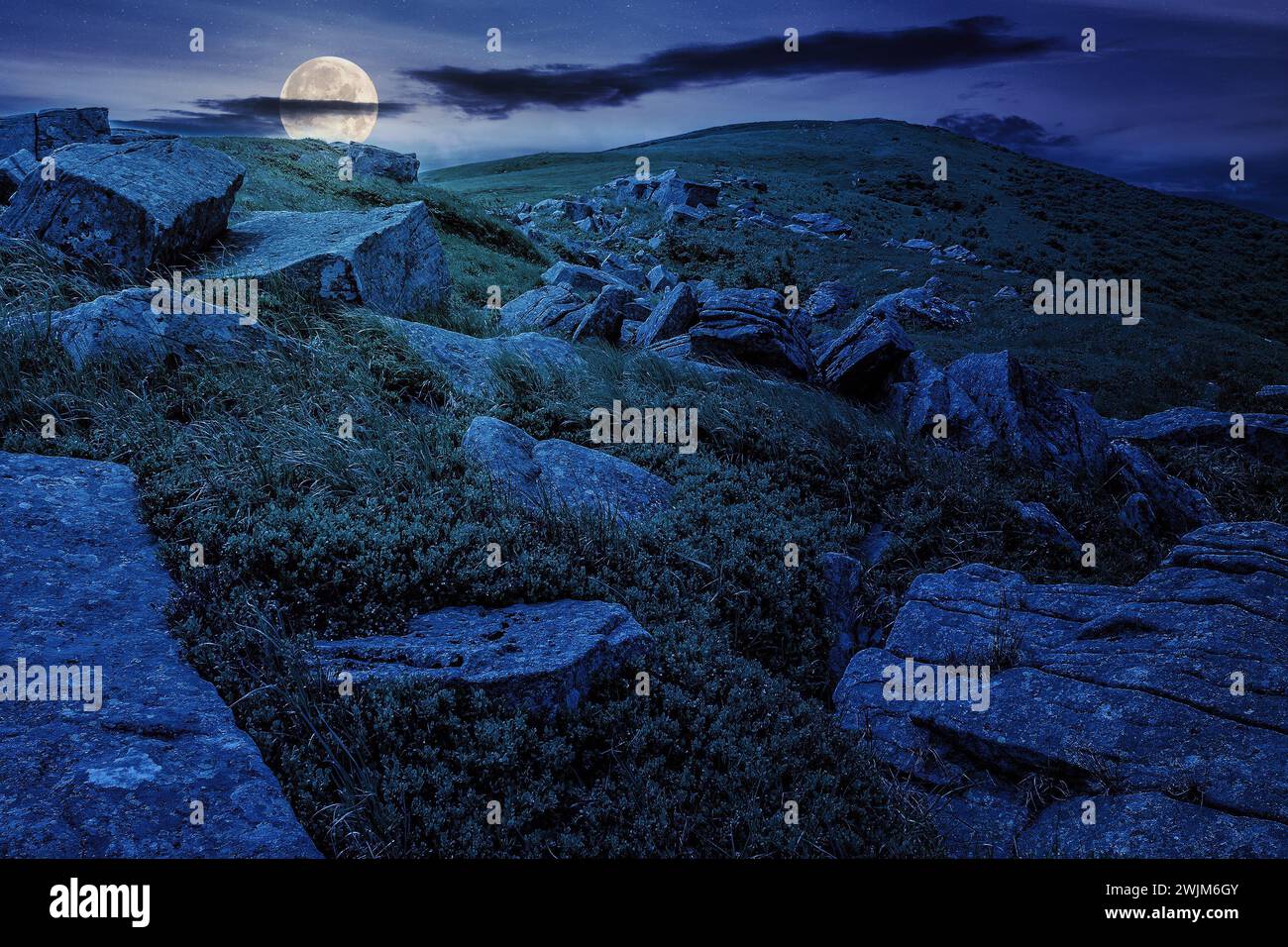 white stones and boulders on the hillside of carpathian mountain range ...