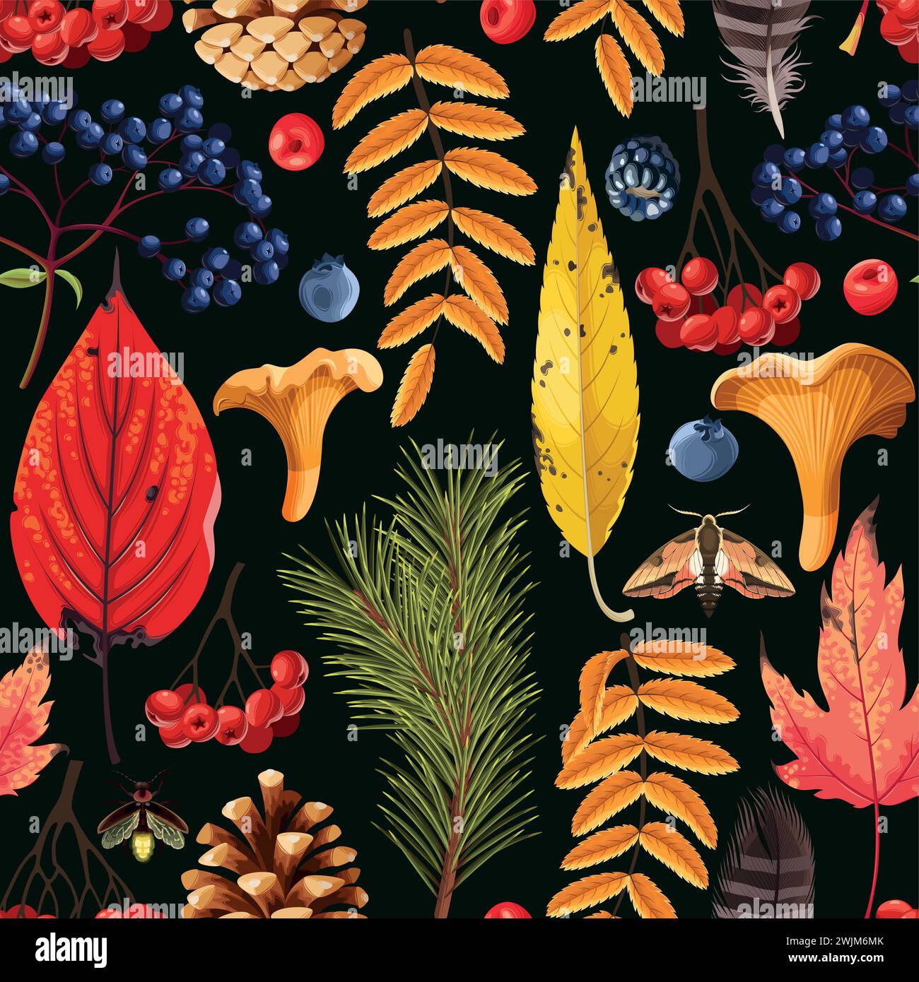 Autumn pattern with leaves and berries Stock Vector Image & Art - Alamy