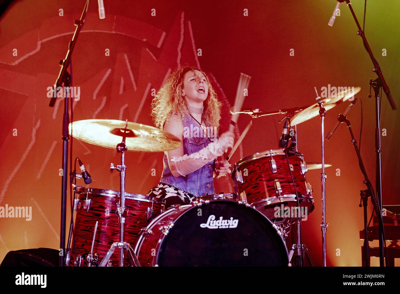 Lucy Katz, drummer of Dream Nails, performing live in concert Stock ...