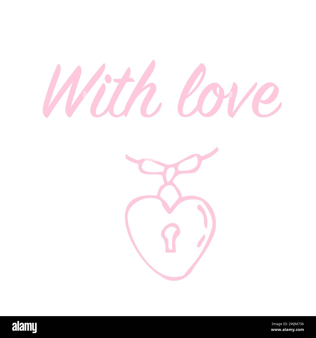 card with love lettering and locket with heart lock - or design for t ...