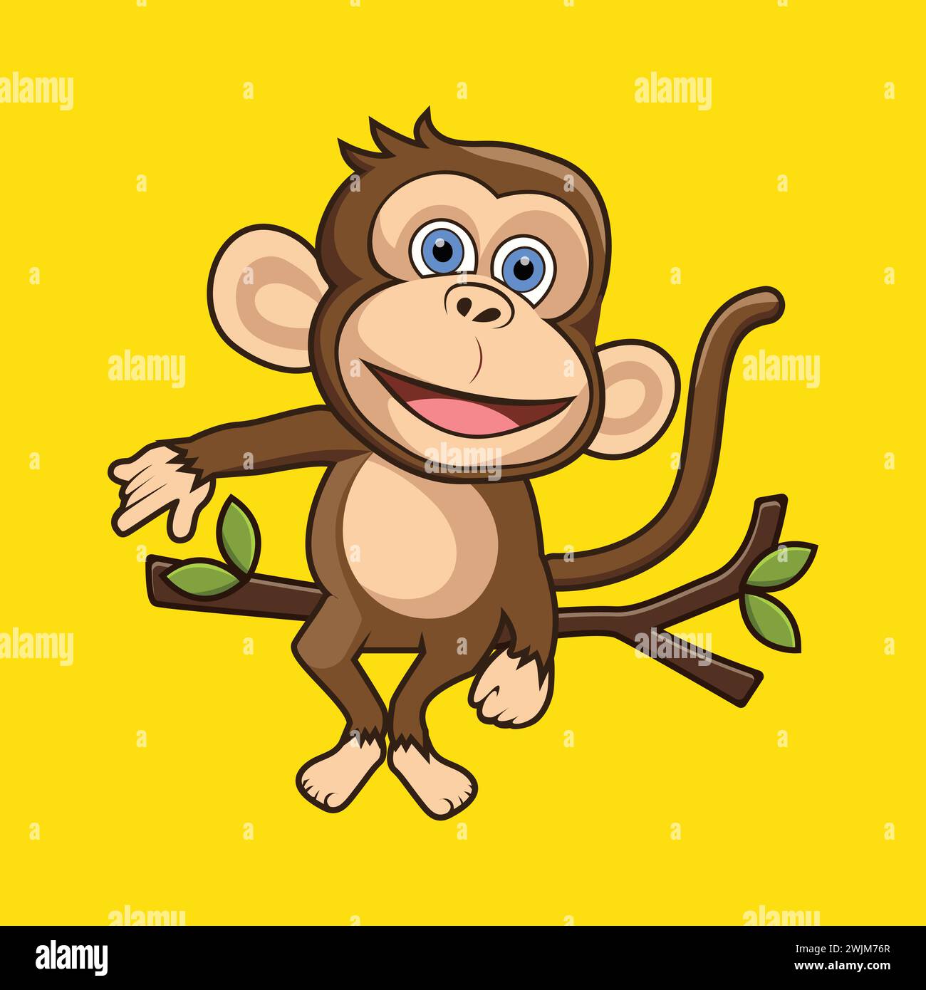 Adorable cartoon monkey sitting on a tree vector flat style ...