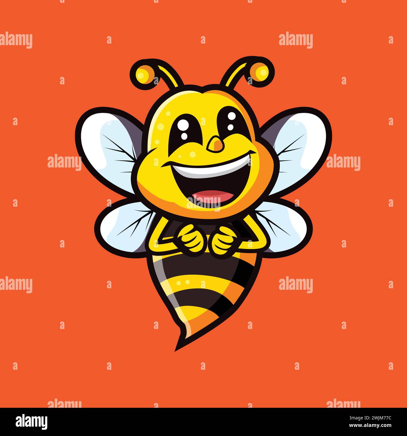 Adorable, cute bee mascot logo. Happy Honeybee smiling vector illustration. flat style icon of a ...