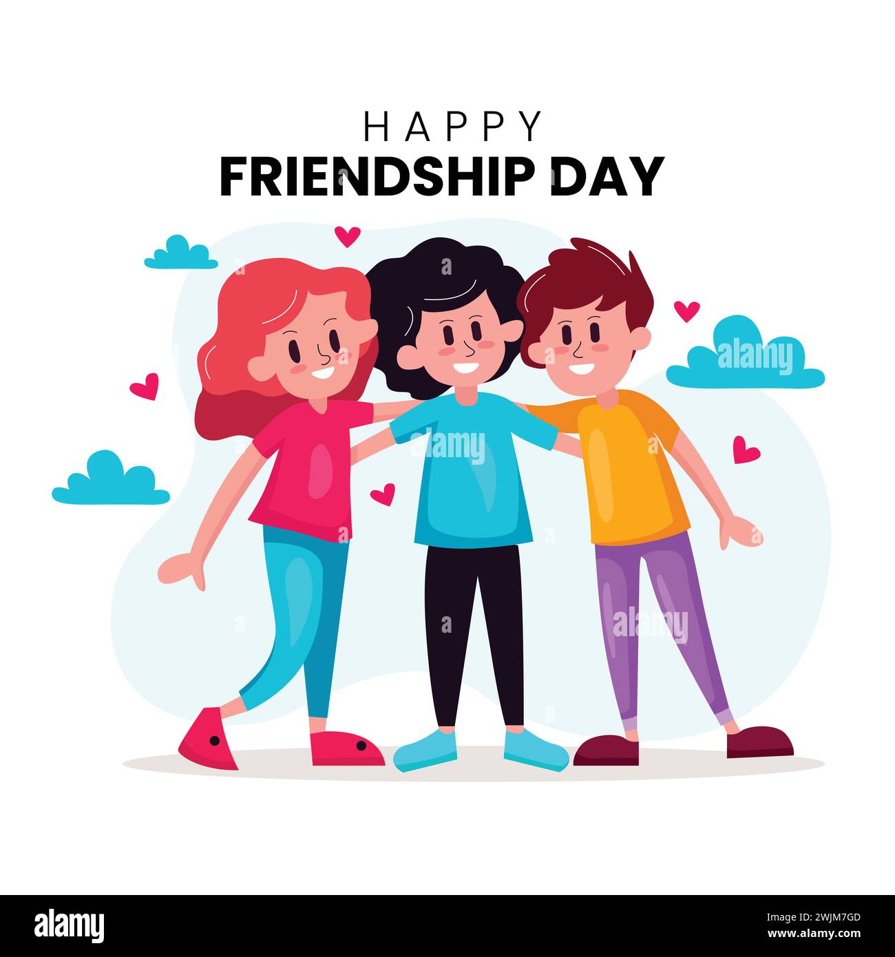 Happy Friendship Day Cute Cartoon character Illustration with Young ...