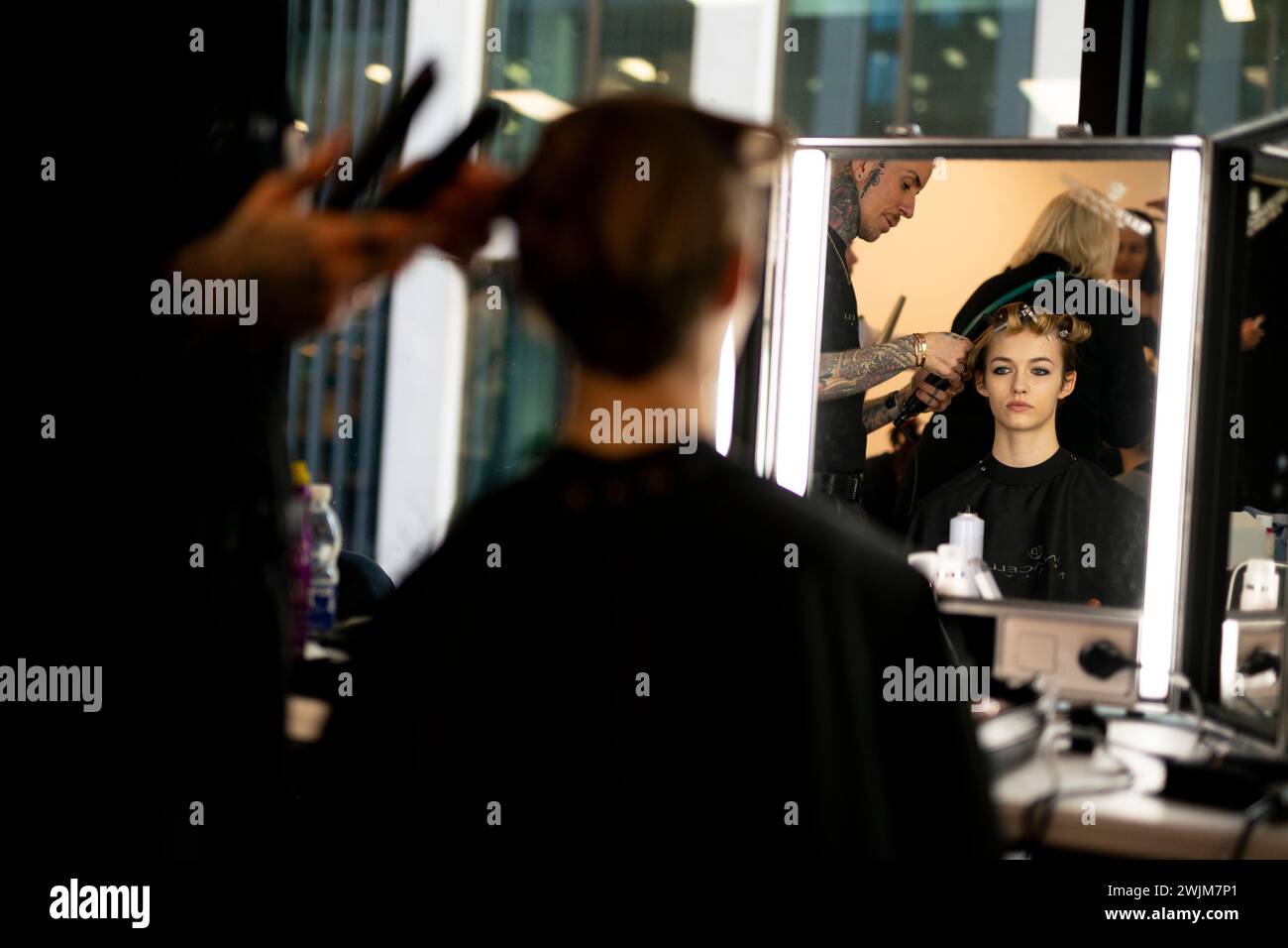 Models backstage during the Mark Fast show at Orchard Place, London ...