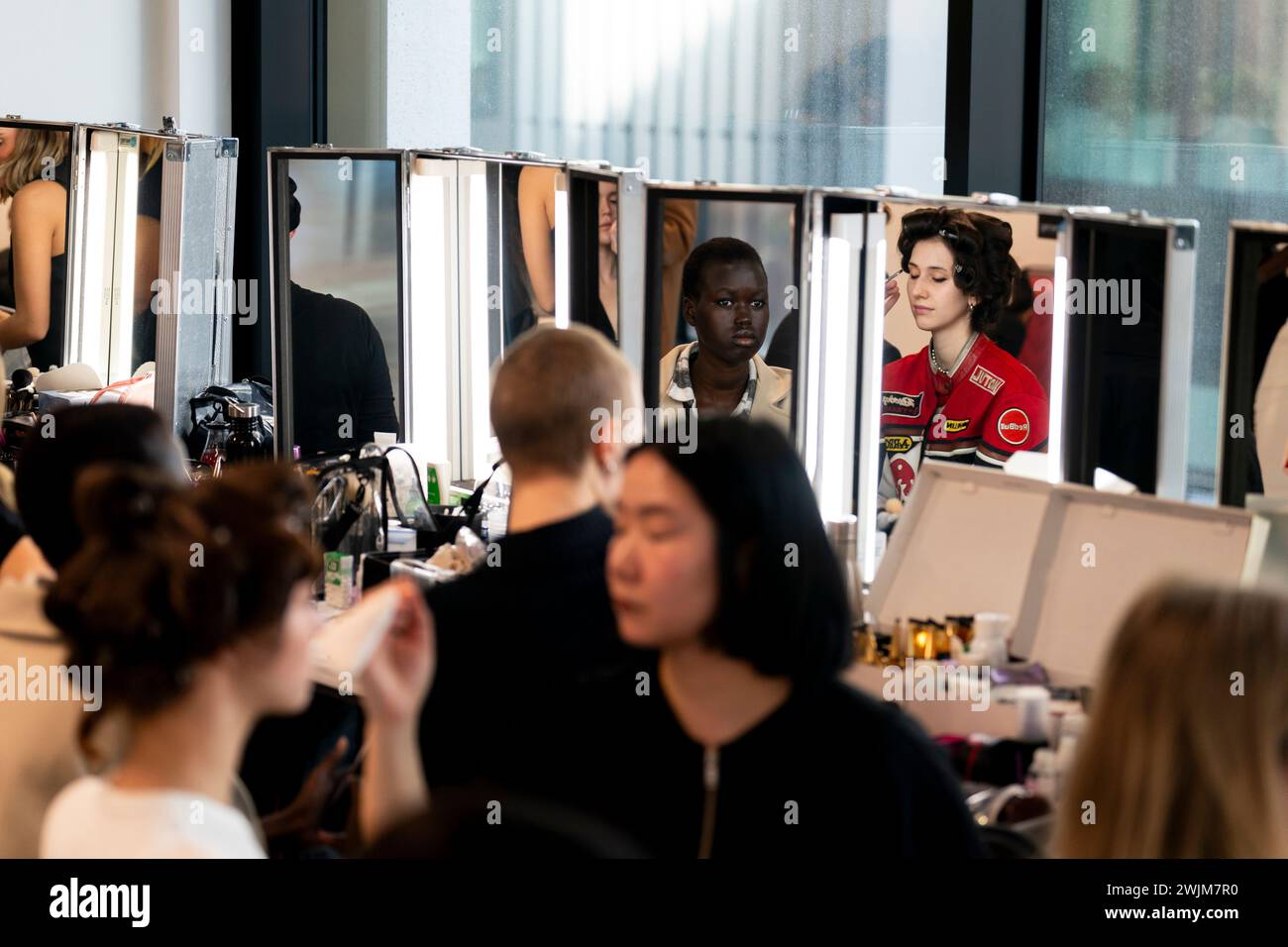 Models backstage during the Mark Fast show at Orchard Place, London ...